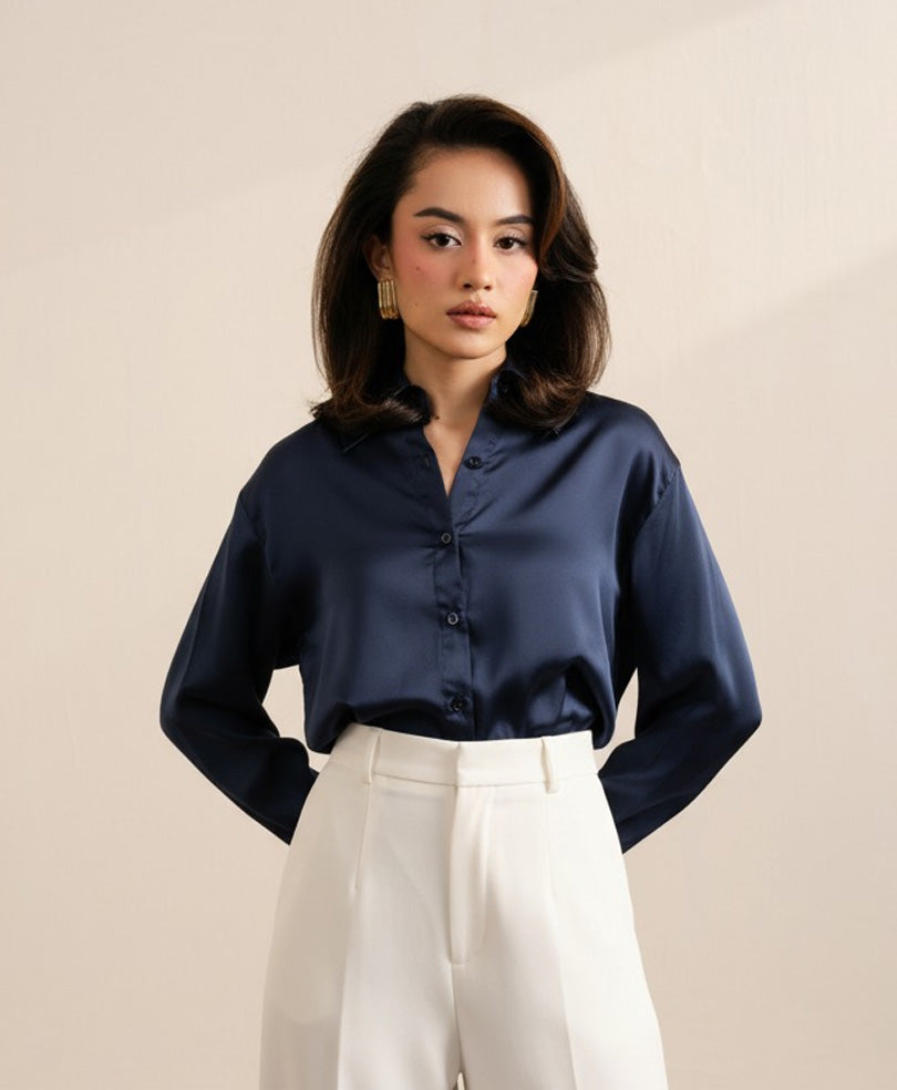 Navy Silk Shirt Women FITTED Navy Silk Shirt Women FITTED
