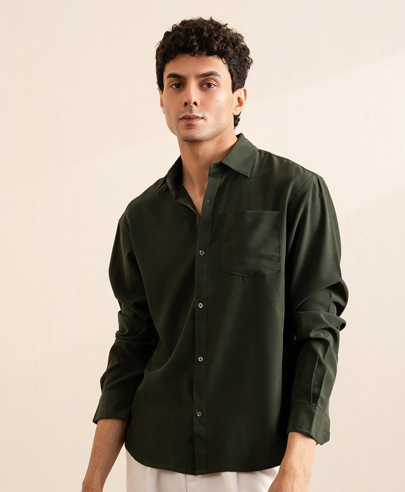 Olive Classic Sleek Shirt - FITTED