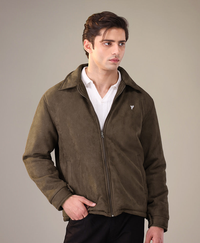 Olive Suede Flight Jacket - FITTED