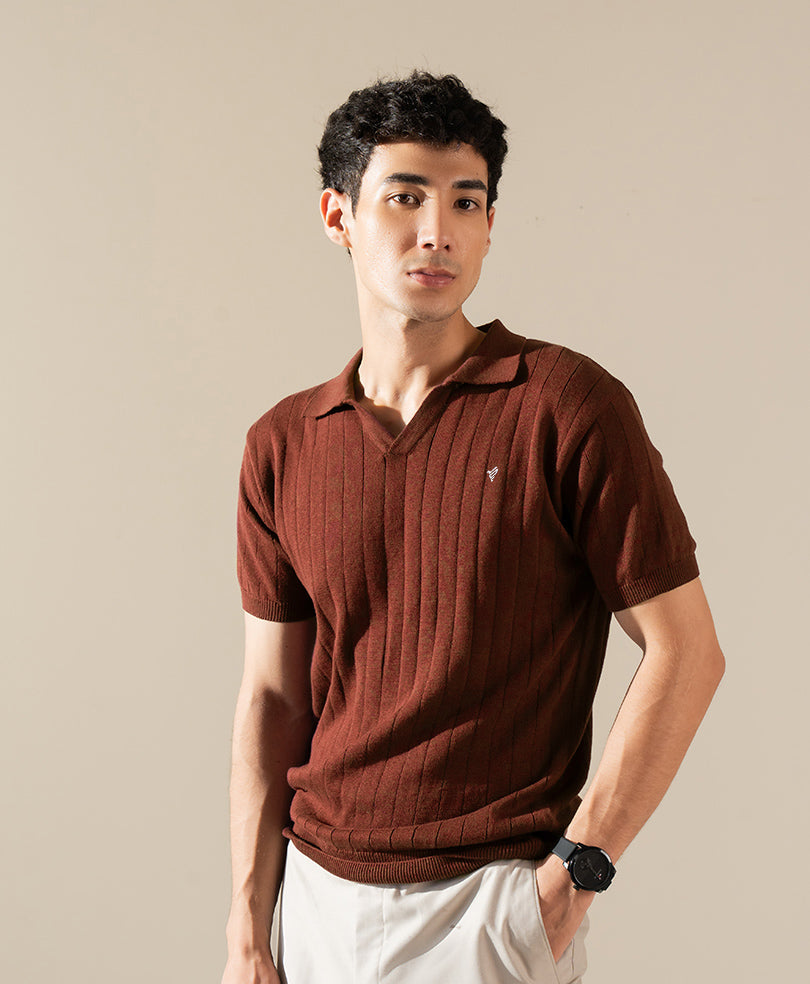 DK Rust Knitted POLO - FITTED