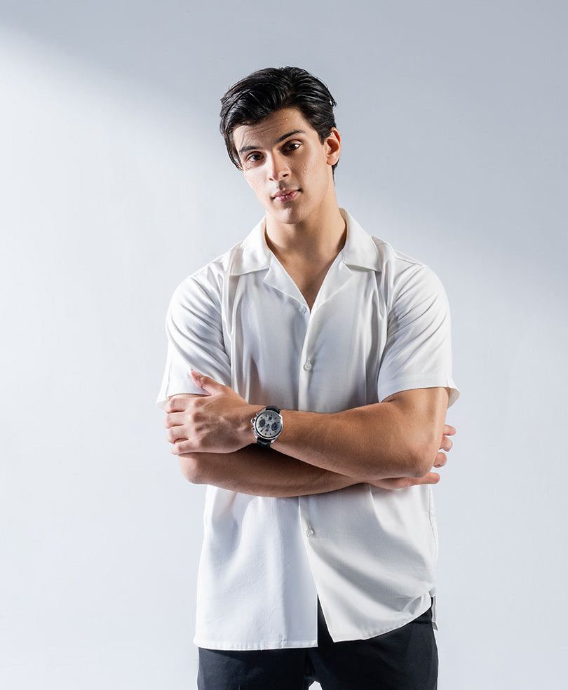 White Cuban Collar Shirt - FITTED