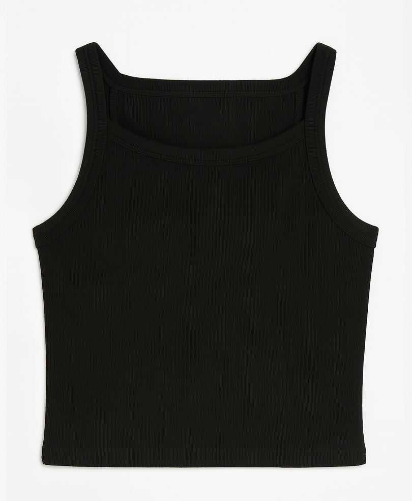 Black Boat Neck Tank Top (Women) - FITTED
