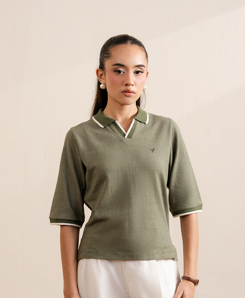 Sea Green Popcorn Knit Polo (Women) - FITTED